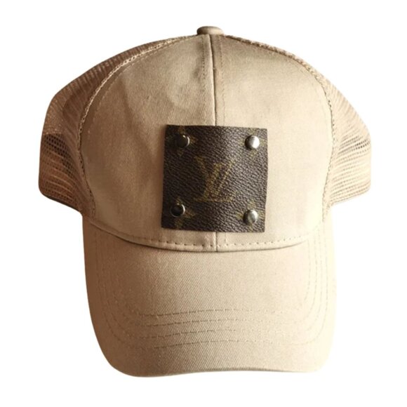 Upcycled Gemz | Accessories | Tan Adjustable Mesh Snap Back Lv Patch ...